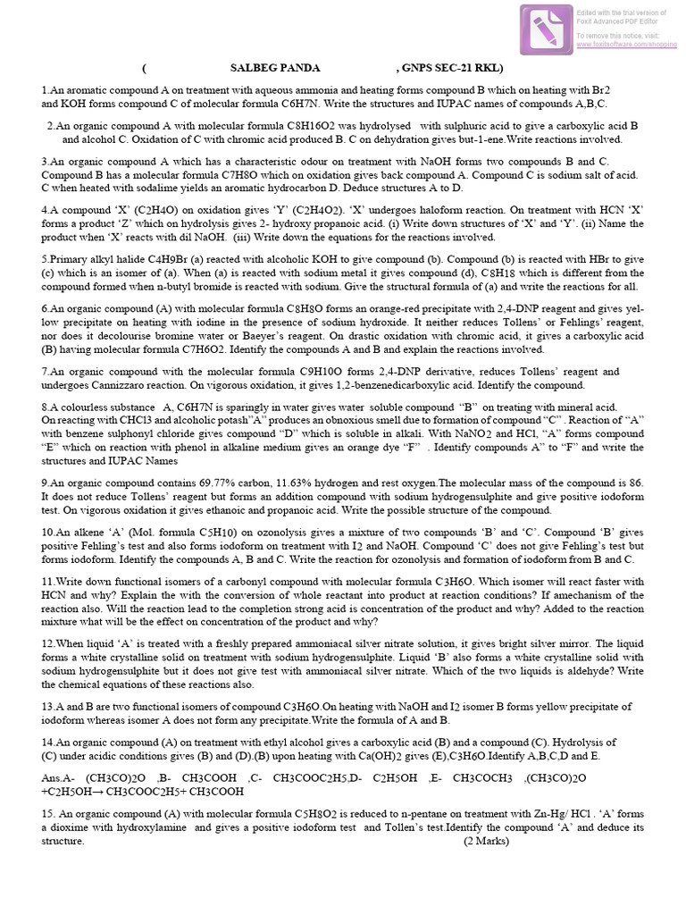 Organic Word Map Problems | PDF | Aldehyde | Acid