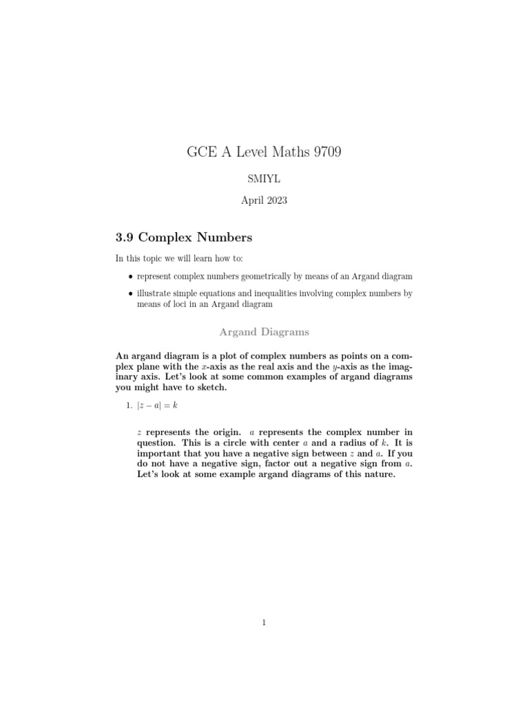 GCE A Level Complex Numbers Argand Diagrams | PDF | Complex Number | Circle
