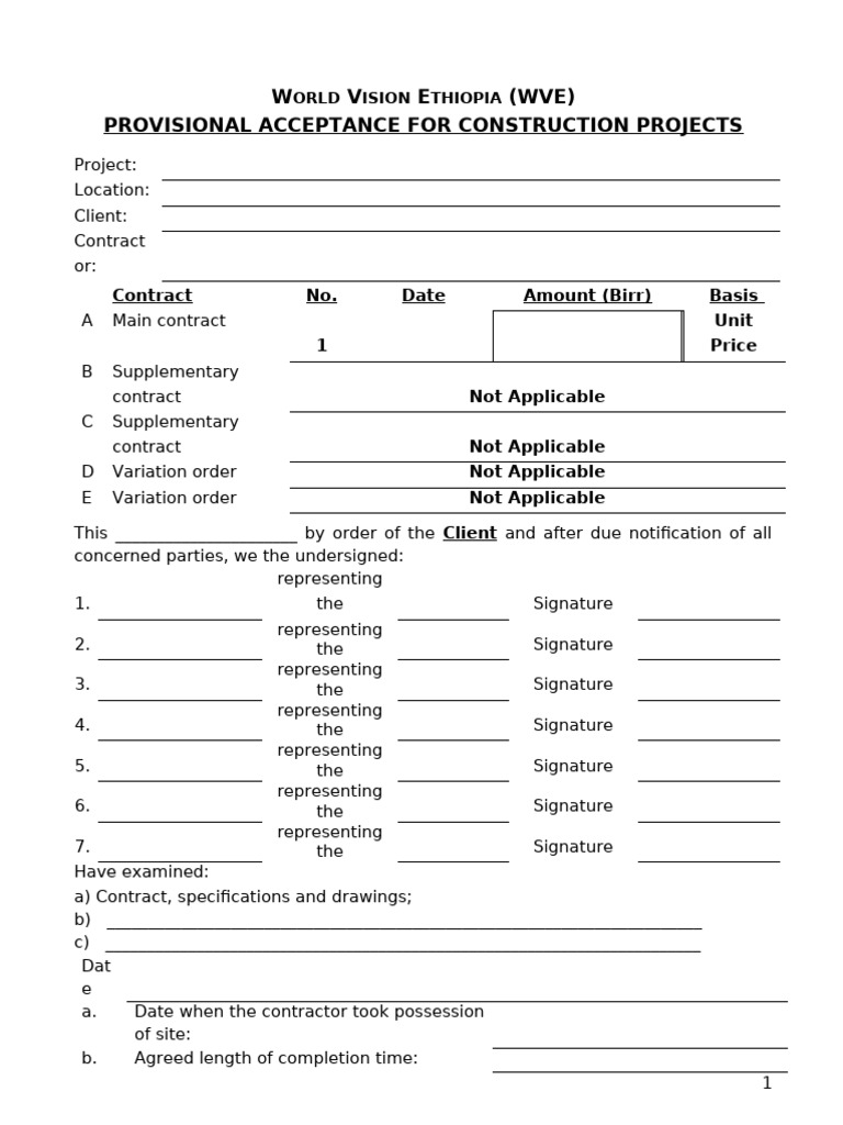 Provisional Acceptance Format WVE 4 Enterprise - Blank | PDF