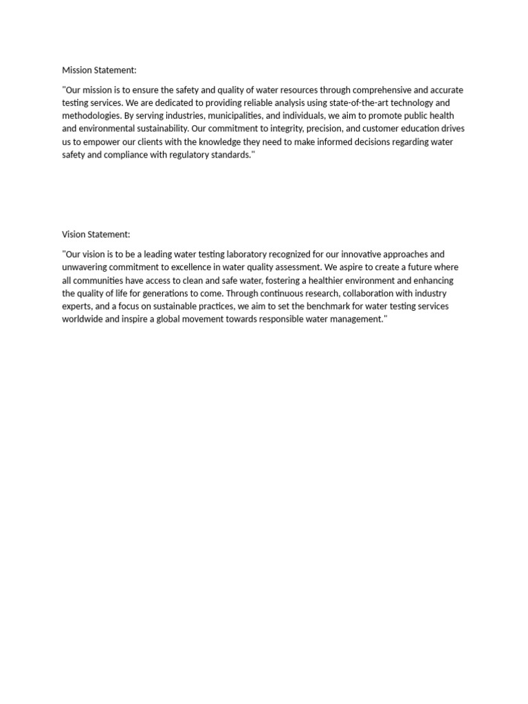 Mission Statement For Water Testing Lab | PDF | Business
