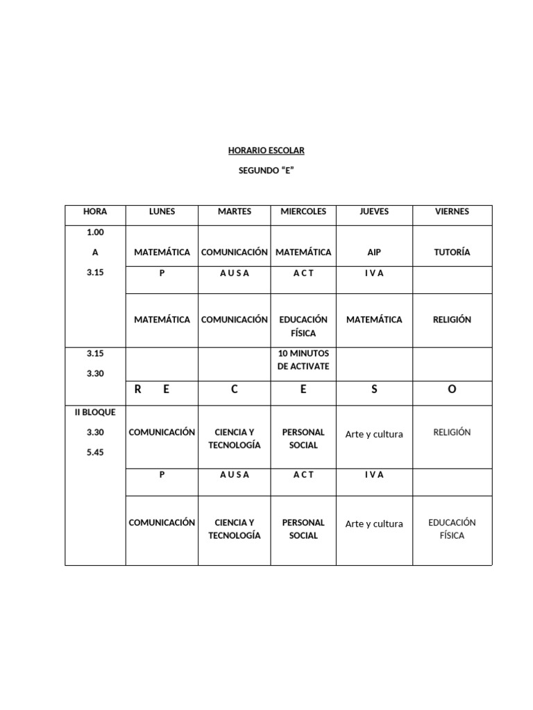 Horario Escolar | PDF