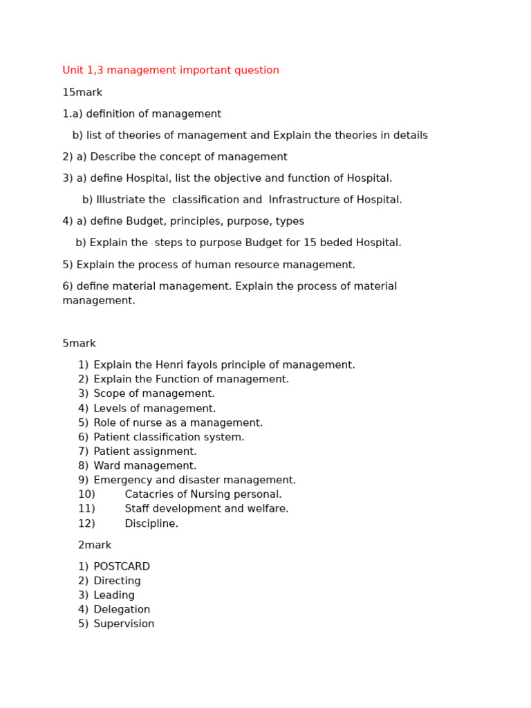 Management Important Question | PDF | Science & Mathematics