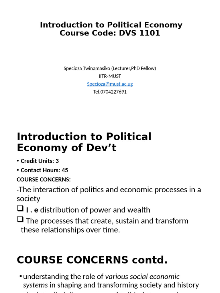 Introduction To Political Economy Course Code: DVS 1101 | PDF ...