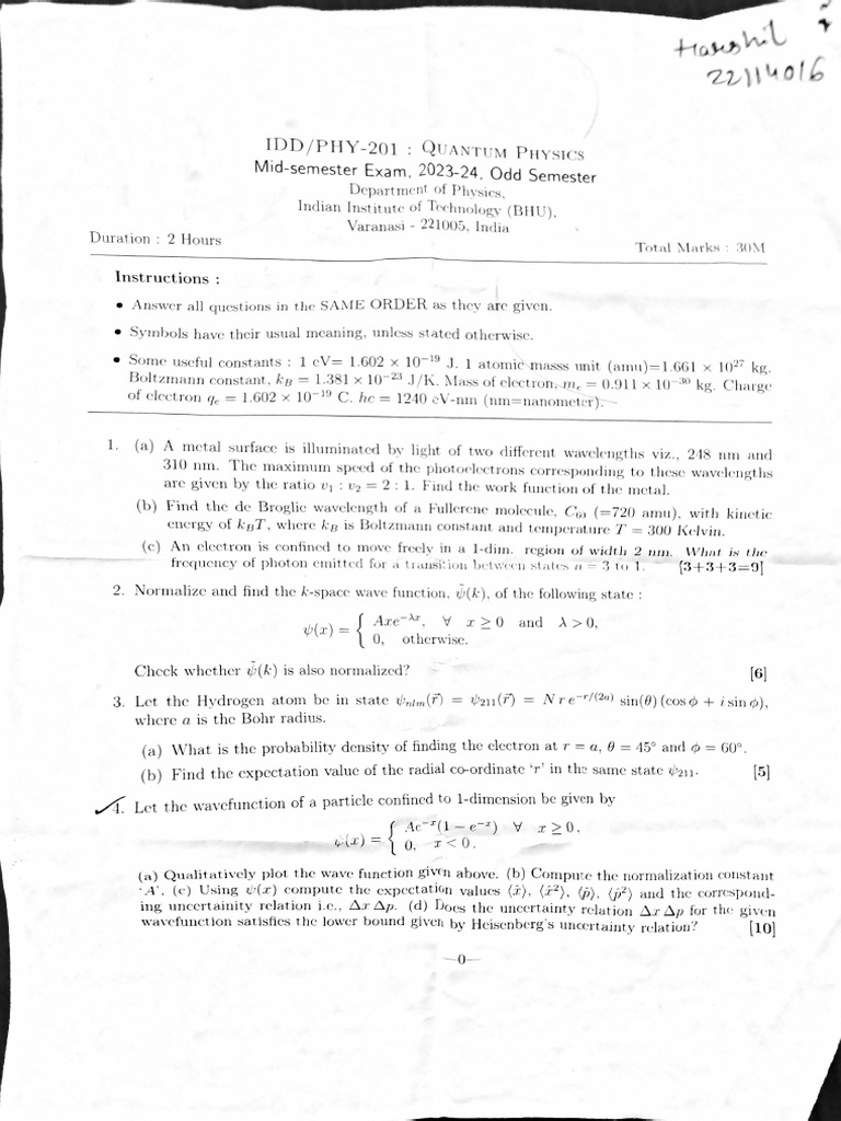 Phy 201 Midsems 23-24 | PDF Phy 201 Midsems 23-24 | PDF