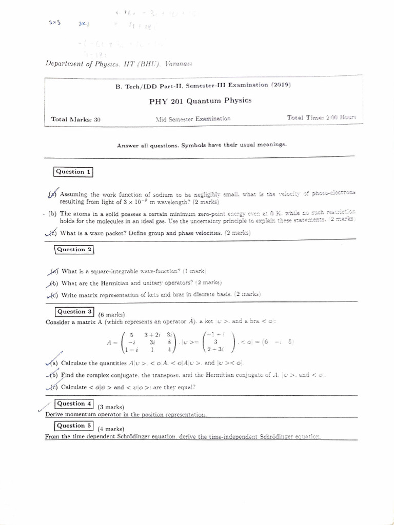 PHY201 Midsem Odd Sem '19 | PDF | Physics | Physical Phenomena
