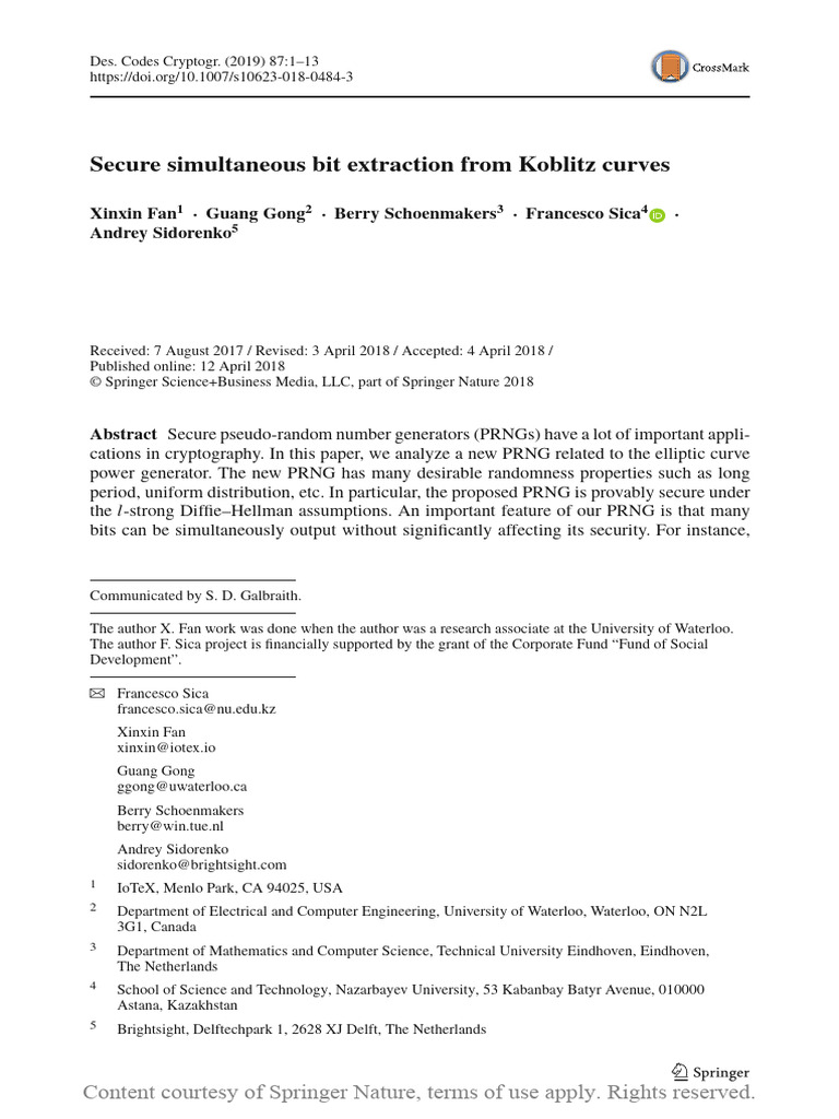 Secure Simultaneous Bit Extraction From Koblitz Cu | PDF | Cryptography ...