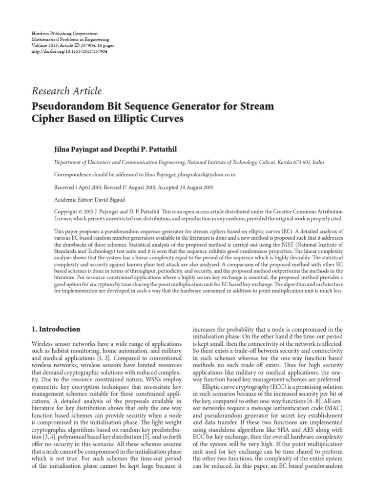Pseudorandom Bit Sequence Generator For Stream Cip 3 | PDF | Key (Cryptography) | Cryptography