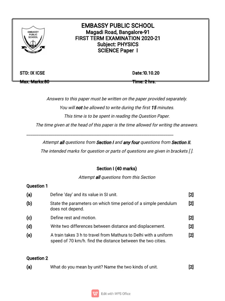 9 TH Phy 1ST TE PDF | PDF