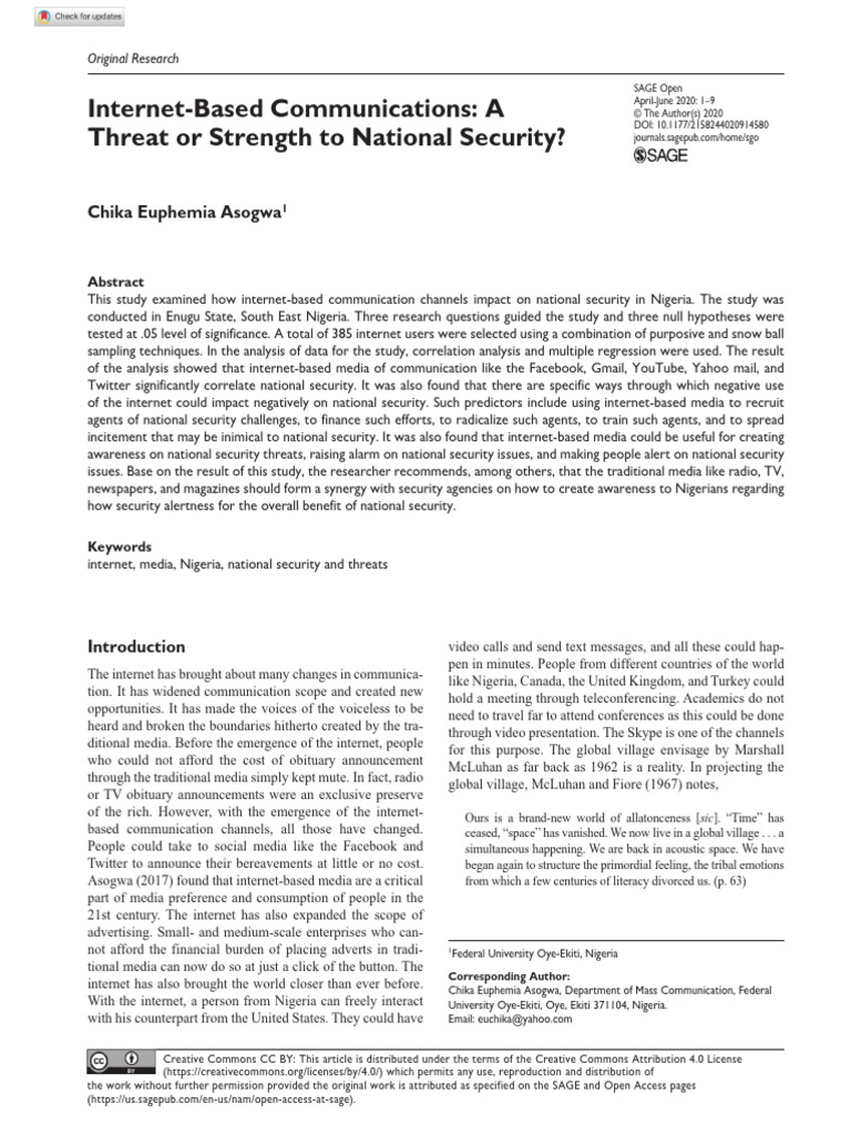 Asogwa 2020 Internet Based Communications A Threat or Strength To National Security | PDF ...