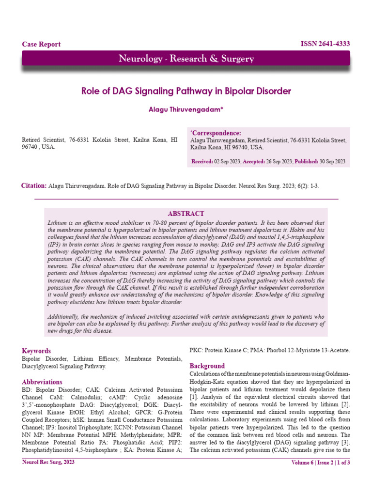 DAG Signaling in Bipolar Disorder | PDF | Signal Transduction | Cell ...