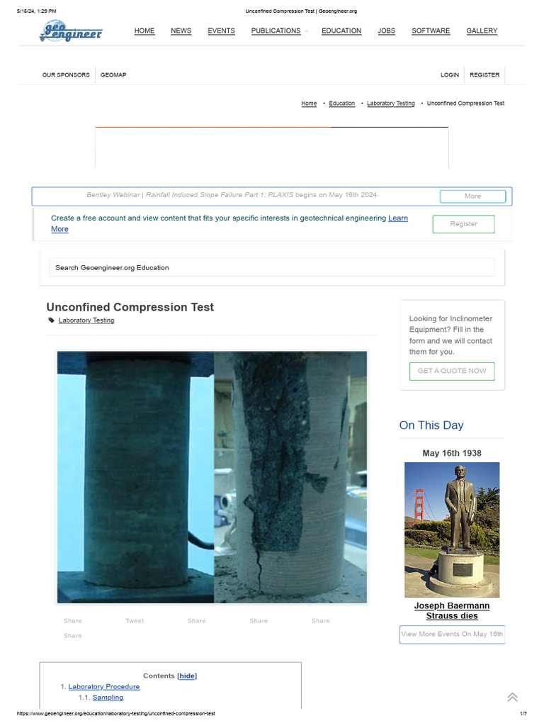 Unconfined Compression Test | PDF | Deformation (Engineering) | Rock ...