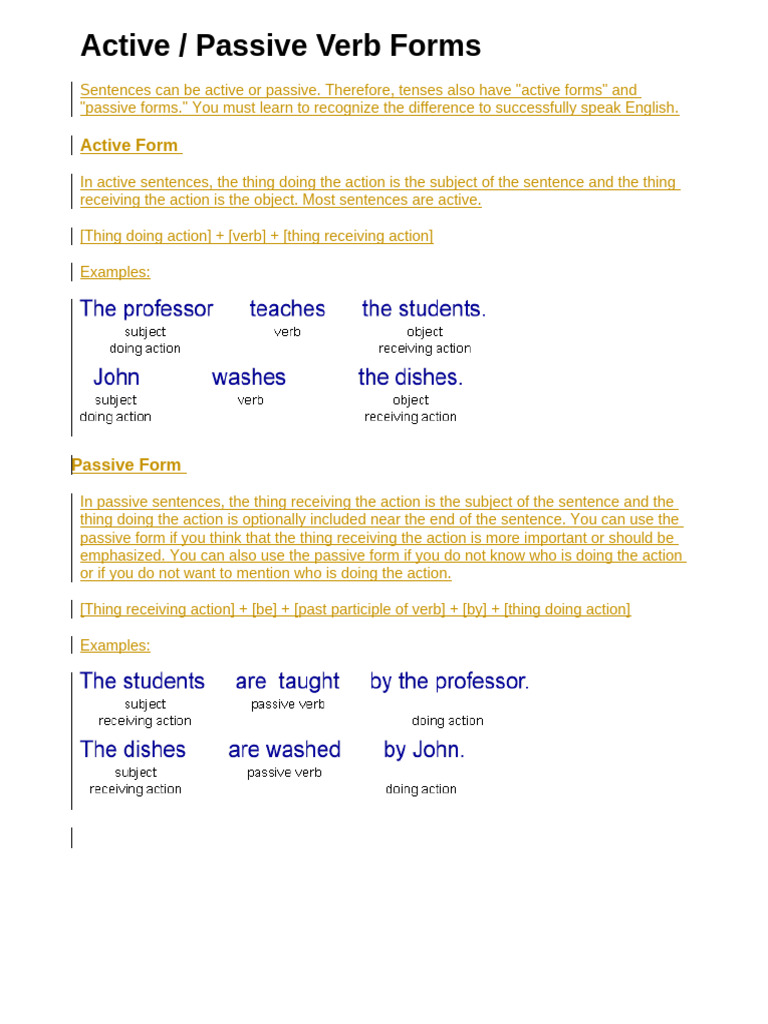 Active Passive Verb Forms | PDF | Verb | Syntax