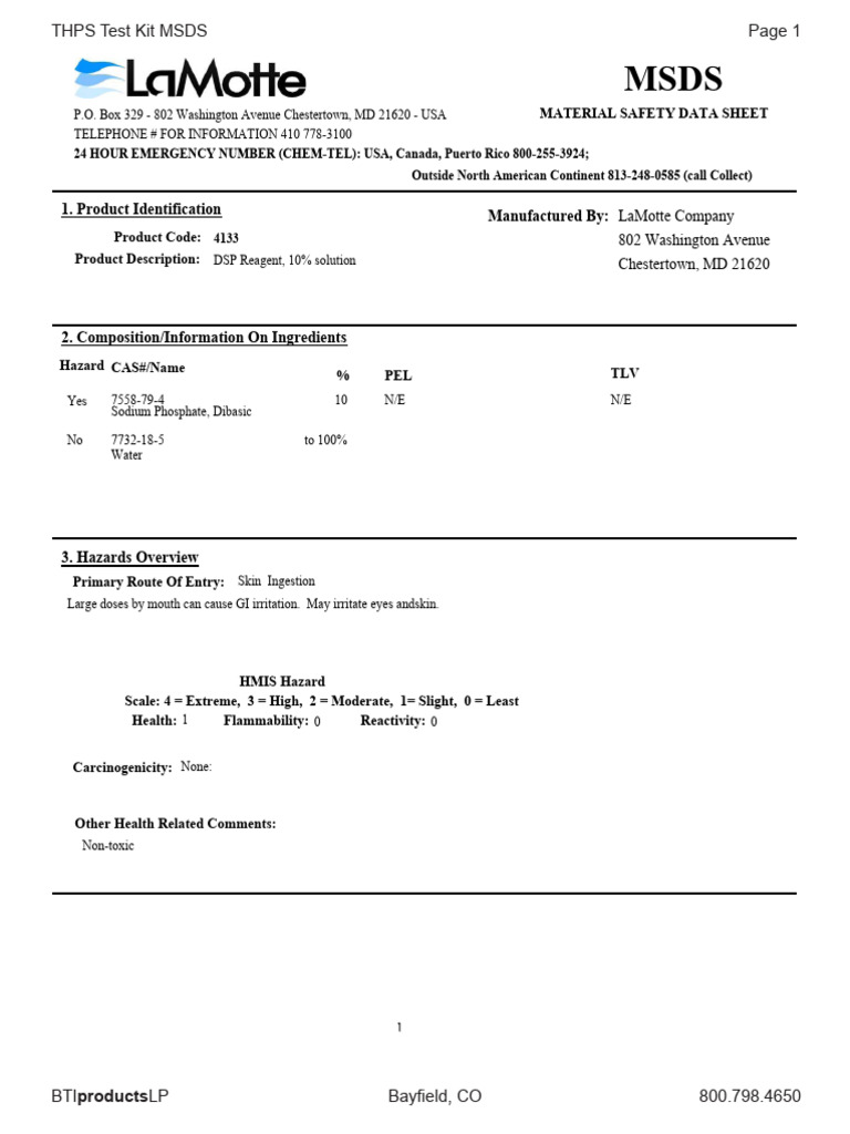 THPS Test Kit MSDS | PDF | Iodine | Firefighting