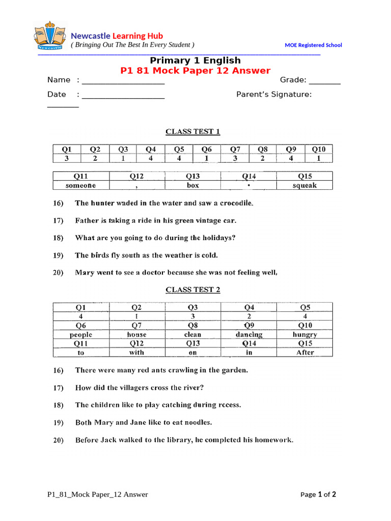 P1 81 Mock Paper 12 Ans | PDF