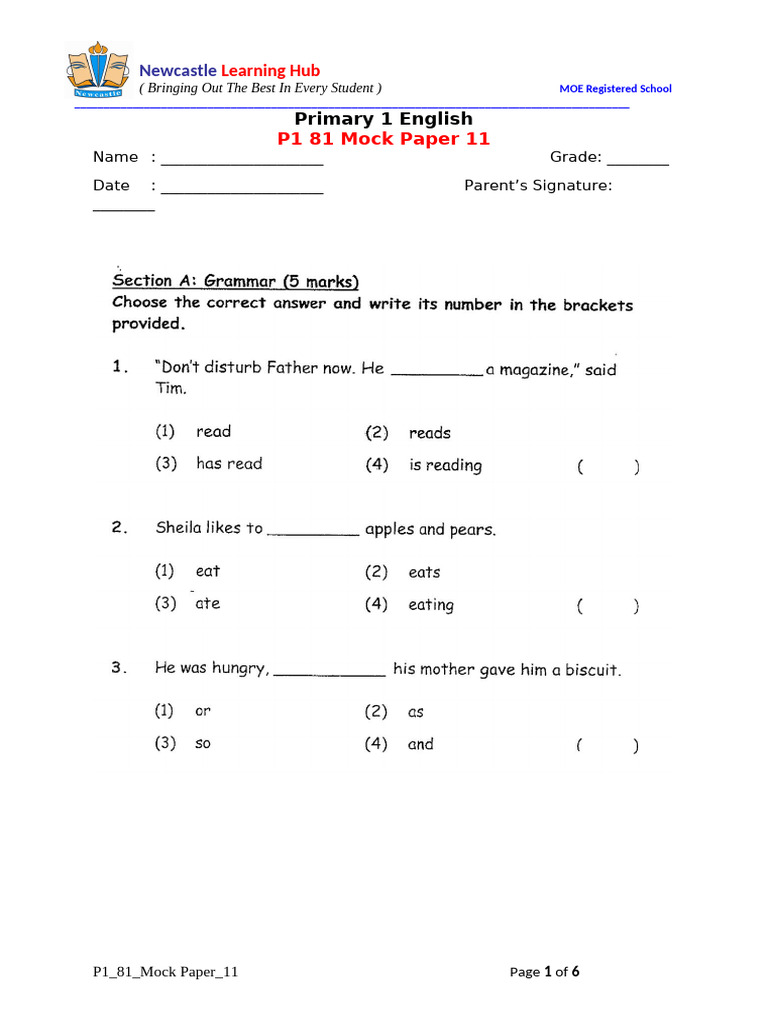P1 81 Mock Paper 11 | PDF | Career & Growth