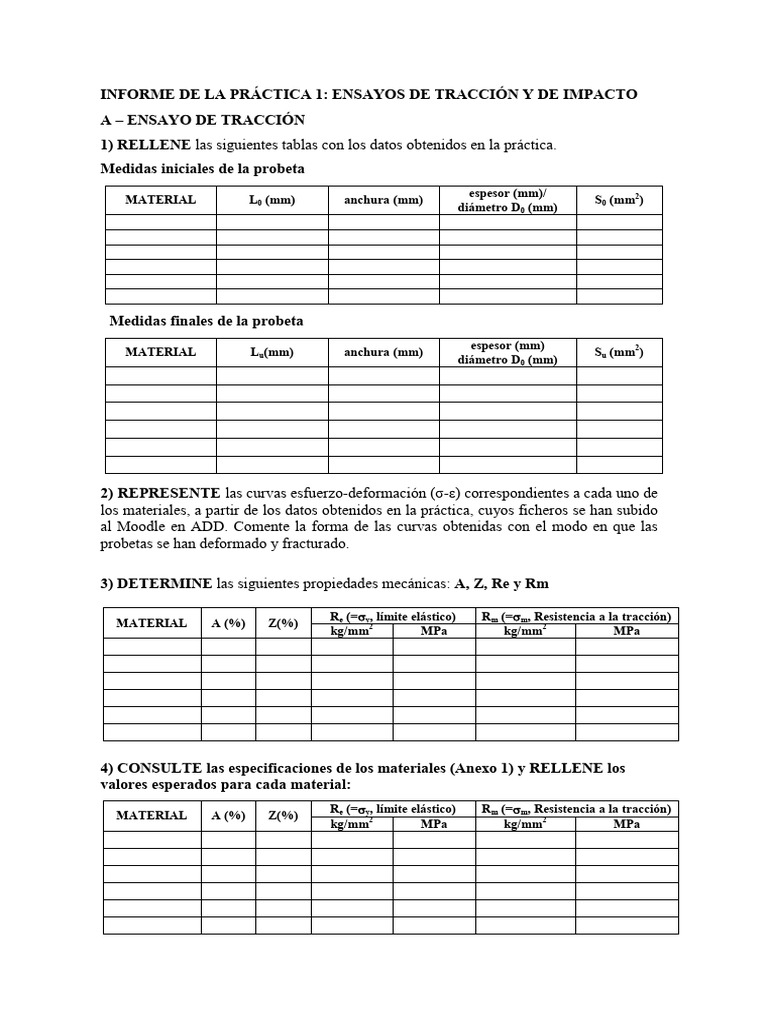 Informe P1-Ensayos Tracción e Impacto Fim - Giti | PDF