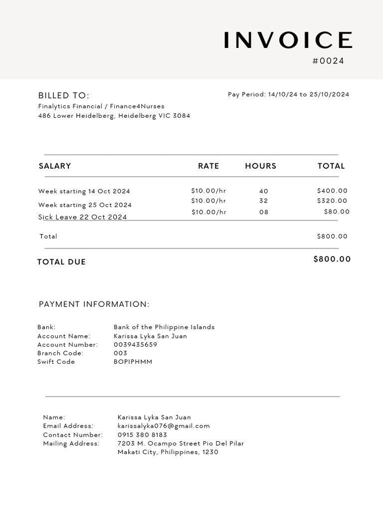 Invoice 0024 - Lyka San Juan | PDF