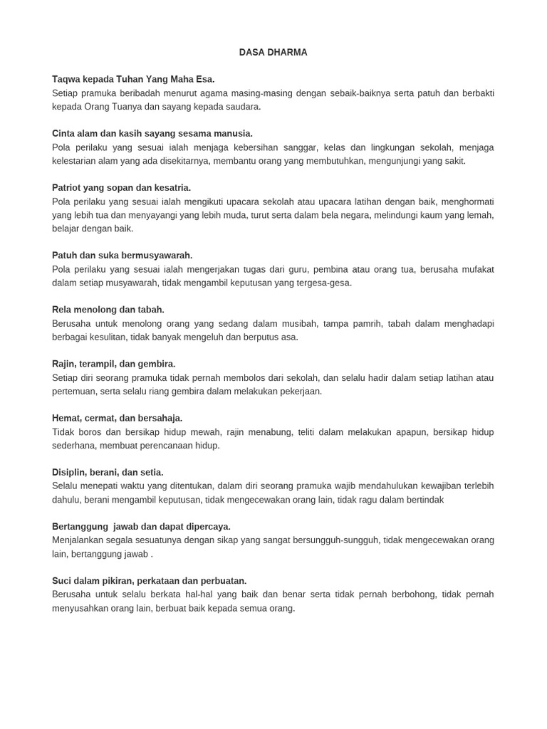 Prinsip Dasa Dharma Pramuka | PDF
