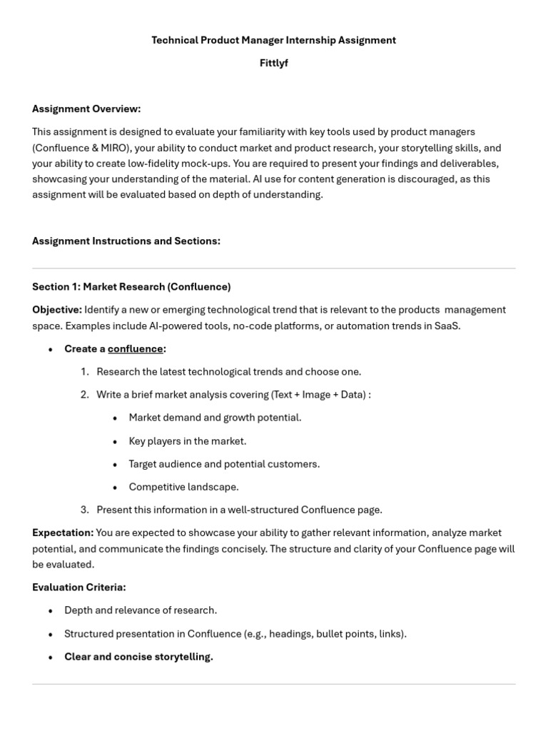 Technical Product Manager Internship Task | PDF | Storytelling ...