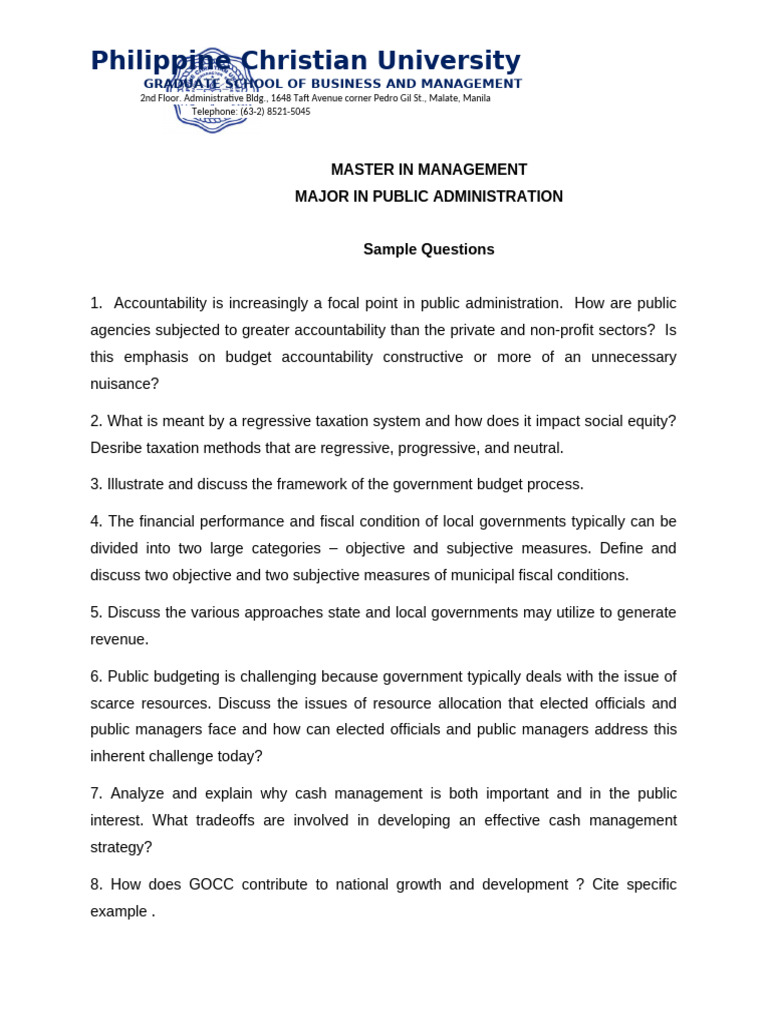 PCU Review Fiscal Administration Sample Questions | PDF