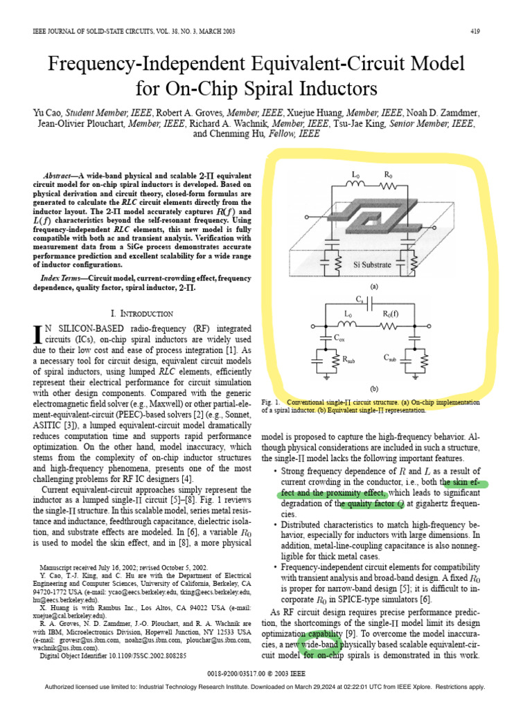 Frequency-Independent - Equivalent-Circuit - Model - For - On-Chip - Spiral - Inductors 2 | PDF ...
