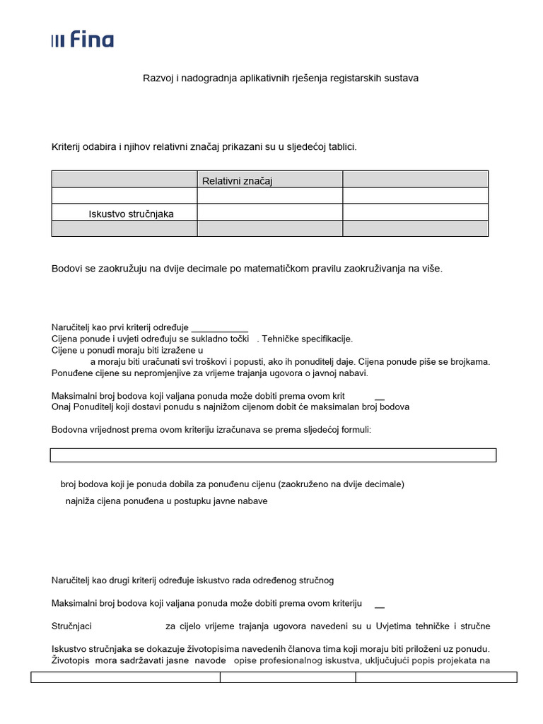 KRITERIJI za odabir ponude | PDF