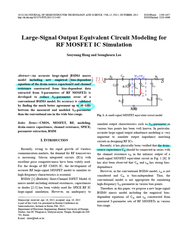 Large-Signal Output Equivalent Circuit Modeling For RF MOSFET IC Simulation | PDF | Mosfet ...