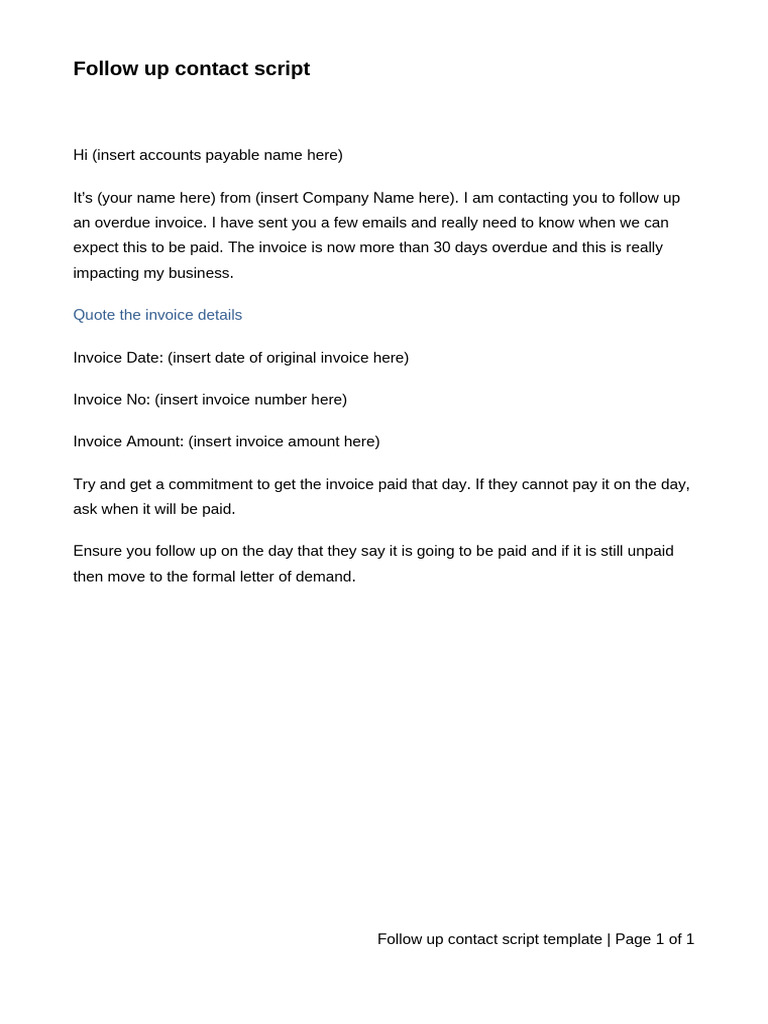 Follow Up Contact Script Template | PDF
