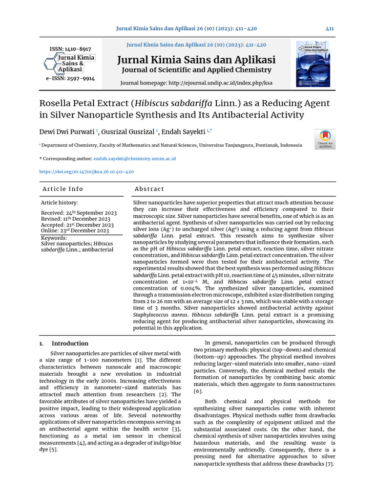 Rosella Petal Extract Hibiscus Sabdariffa Linn As | PDF | Nanoparticle ...