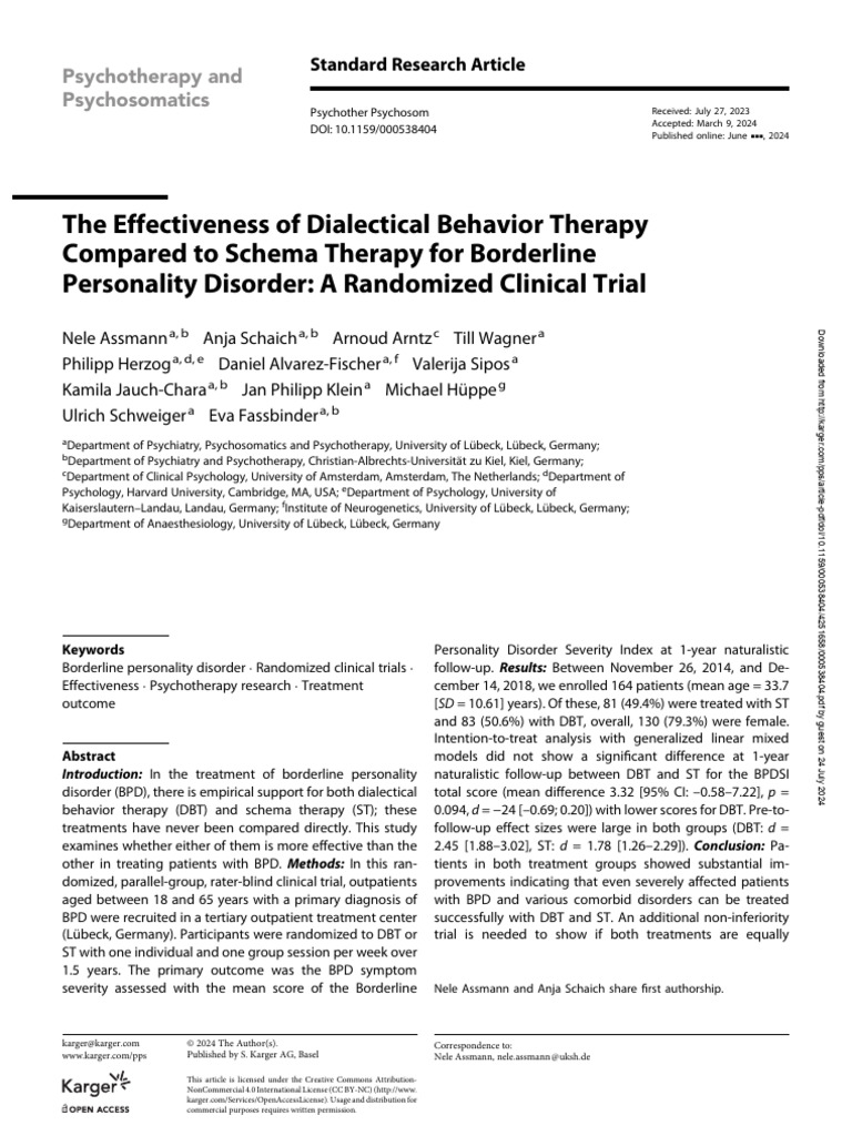 The Effectiveness of Dialectical Behavior Therapy Compared To Schema ...