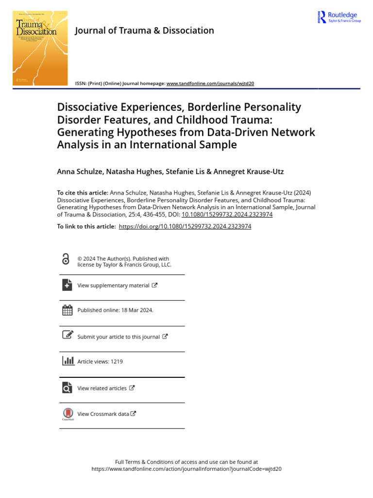 Dissociative Experiences Borderline Personality Disorder Features and ...