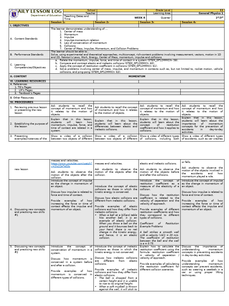Gen Phy 1 Quarter 1 Week 8 | PDF | Collision | Momentum