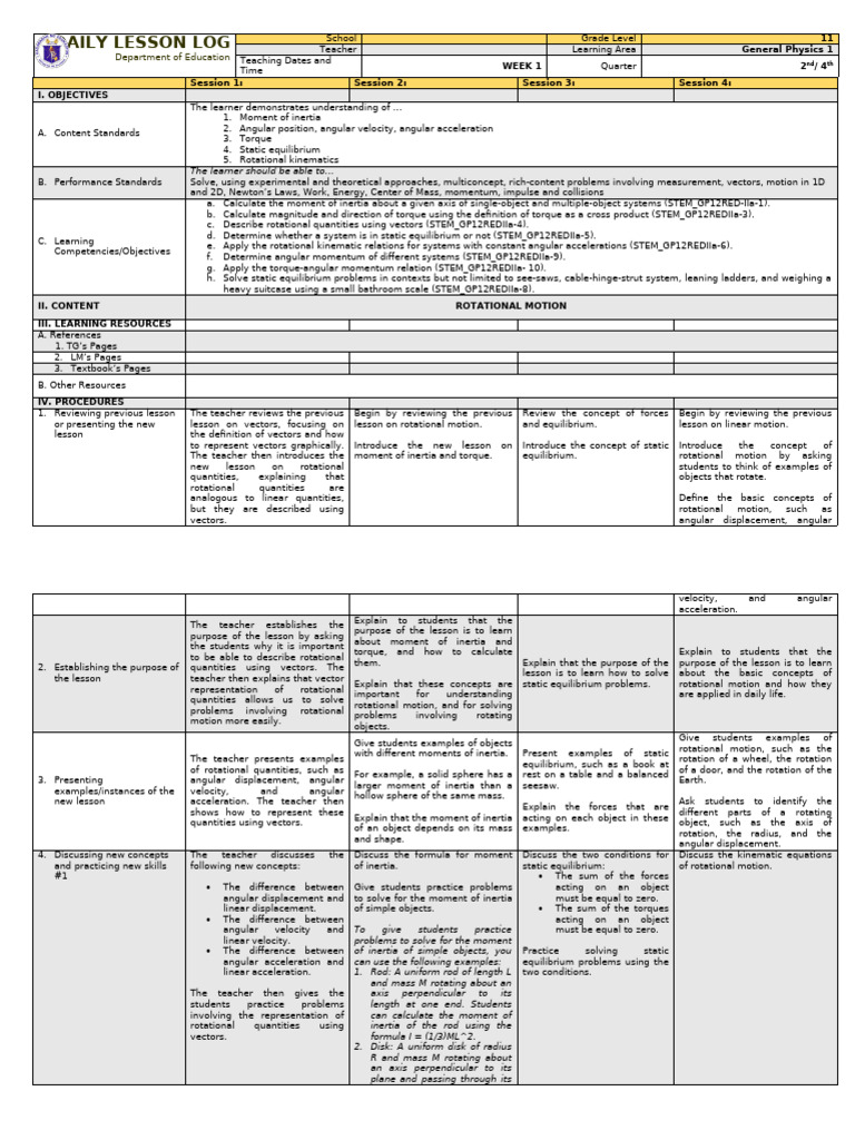 Gen Phy 1 Quarter 2 Week 1 | PDF | Rotation Around A Fixed Axis | Torque