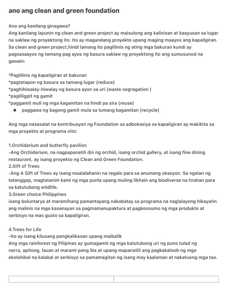 Ano Ang Clean and Green Foundation | PDF