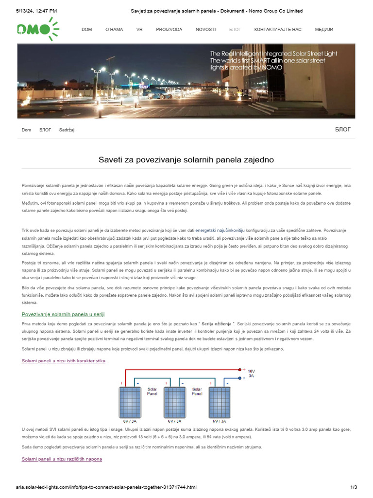 Savjeti Za Povezivanje Solarnih Panela - Dokumenti - Nomo Group Co Limited | PDF