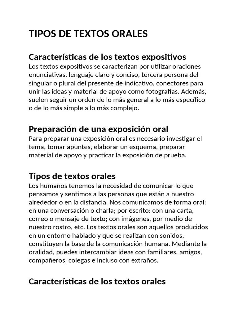 Tipos de Textos Orales | PDF