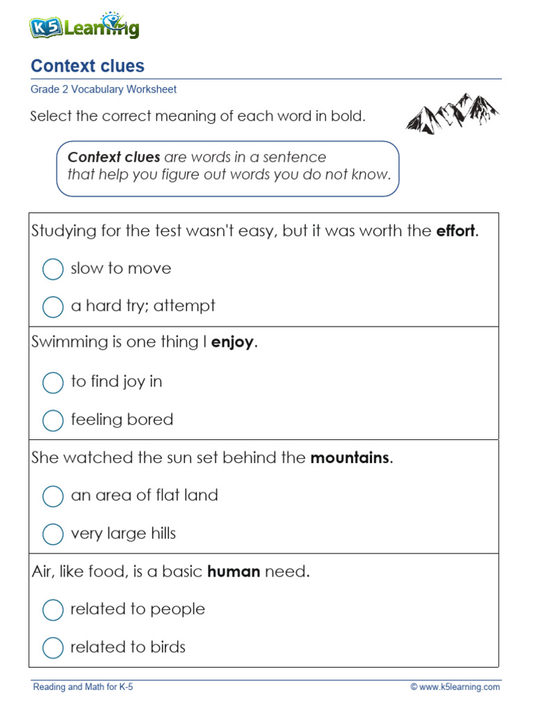 Grade 2 Context Clues Worksheet | PDF