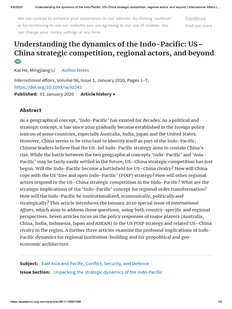 Understanding The Dynamics of The Indo-Paci C: US - China Strategic ...