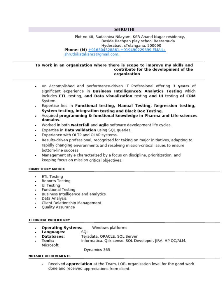 Shruthi Resume | PDF | Sql | Databases