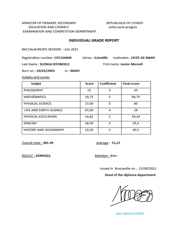 Relevé de Notes B | PDF