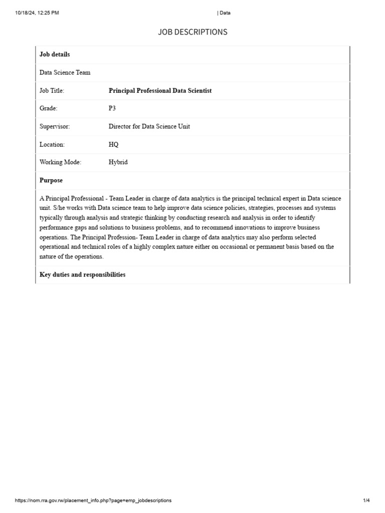 Principal Data Scientist Job Description | PDF | Data Science | Analytics