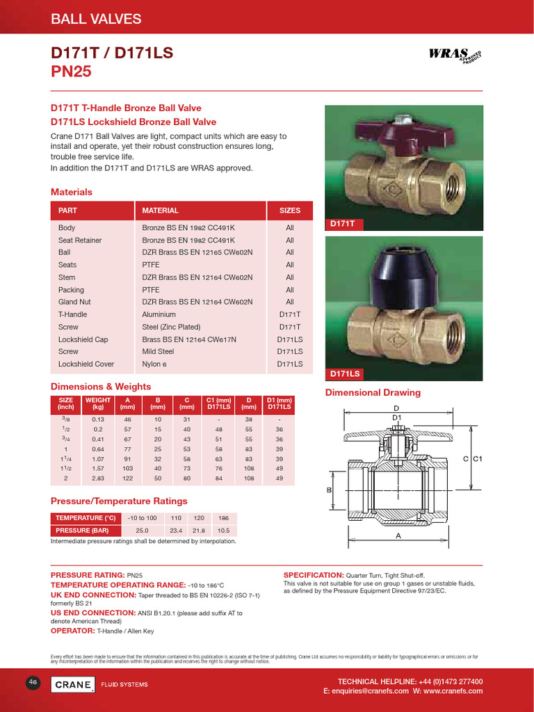 Crane Fluid Systems D171T Ball Valve Technical PDS | PDF | Valve ...