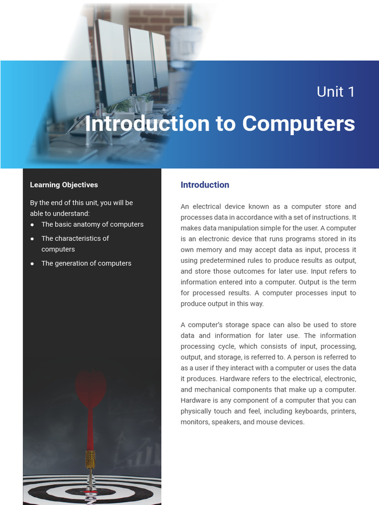 Introduction To Computers: Unit 1 | PDF | Integrated Circuit | Office Equipment
