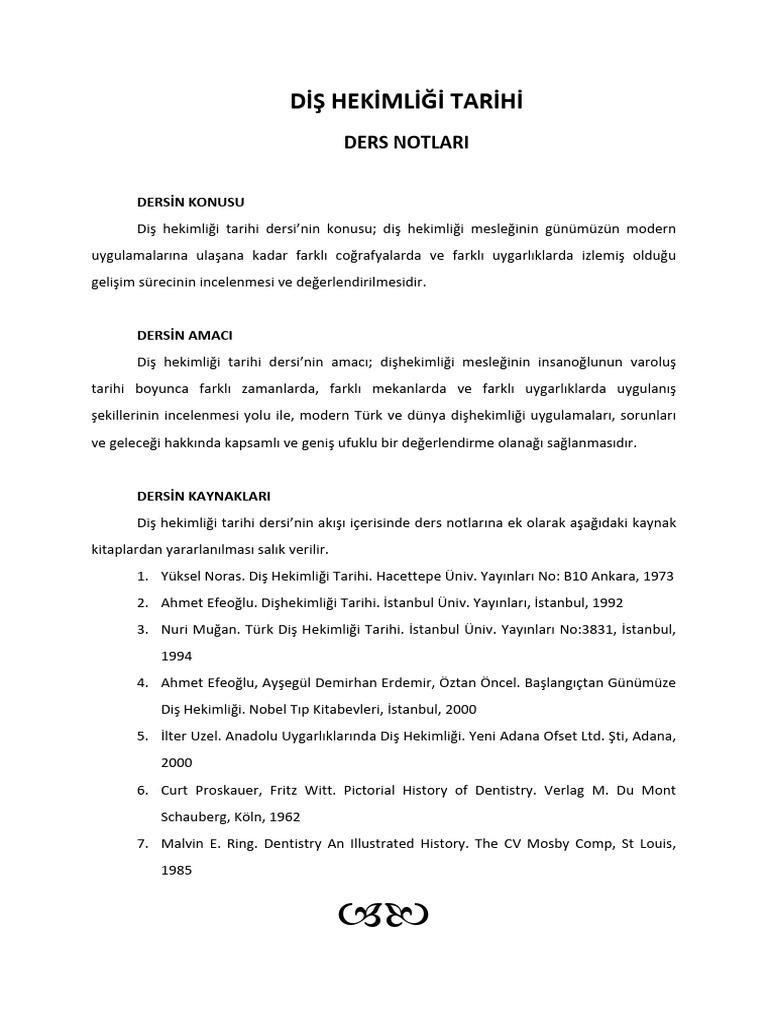 Dis Hekimligi Tarihi Ders Notlari | PDF