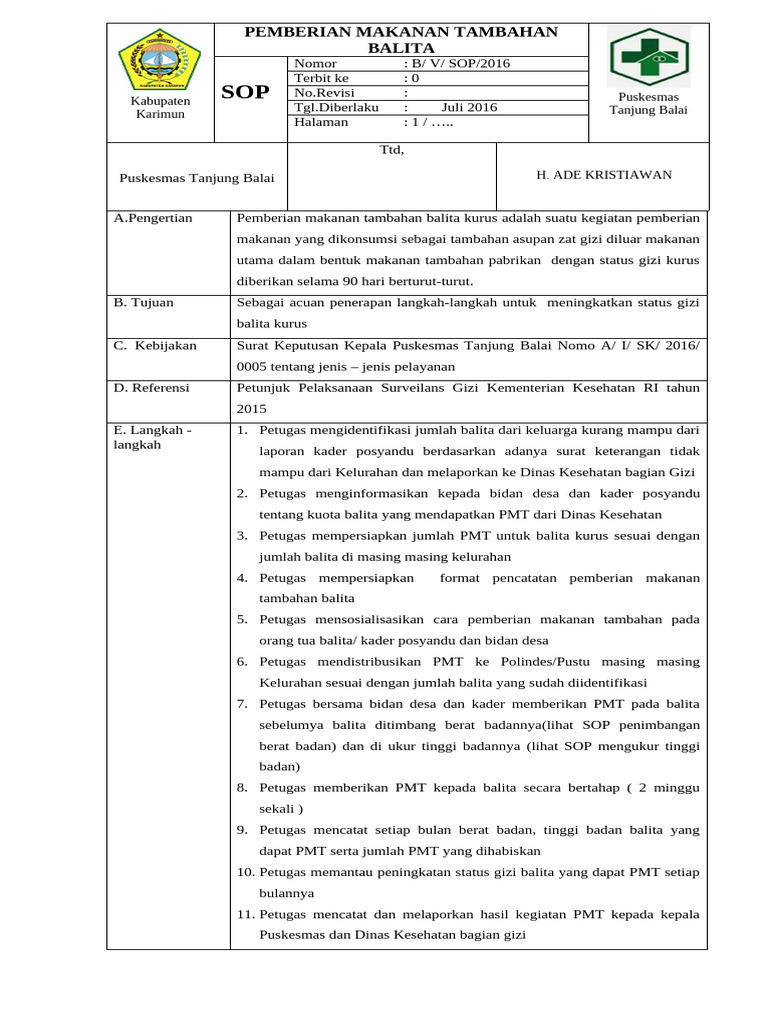 SOP PMT Balita Jan 17 | PDF