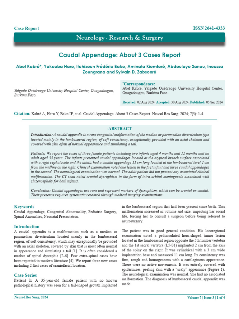 Caudal Appendage: About 3 Cases Report | PDF | Vertebral Column ...