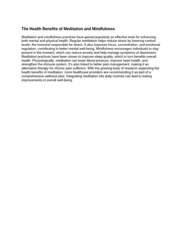 The Health Benefits of Meditation and Mindfulness | PDF