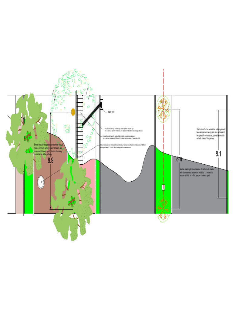45m Corridor Section Detail For Existing Main Road Plan Biniam K | PDF