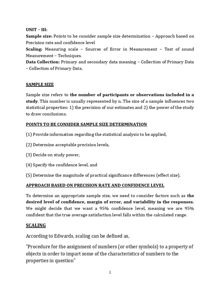 Unit Iii (Research Methods in Business) | PDF | Sample Size Determination | Validity (Statistics)