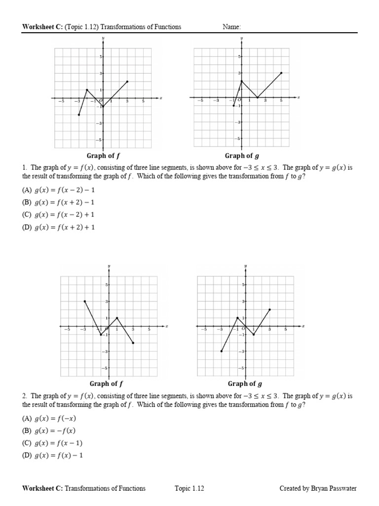 Transformations of Functions Worksheet | PDF | Analysis | Mathematical ...